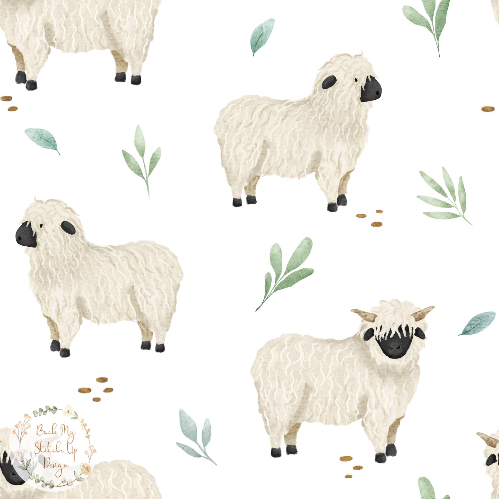 Sheep Seamless Pattern, Farm Seamless Pattern, Cute Sheep Fabric Design ...
