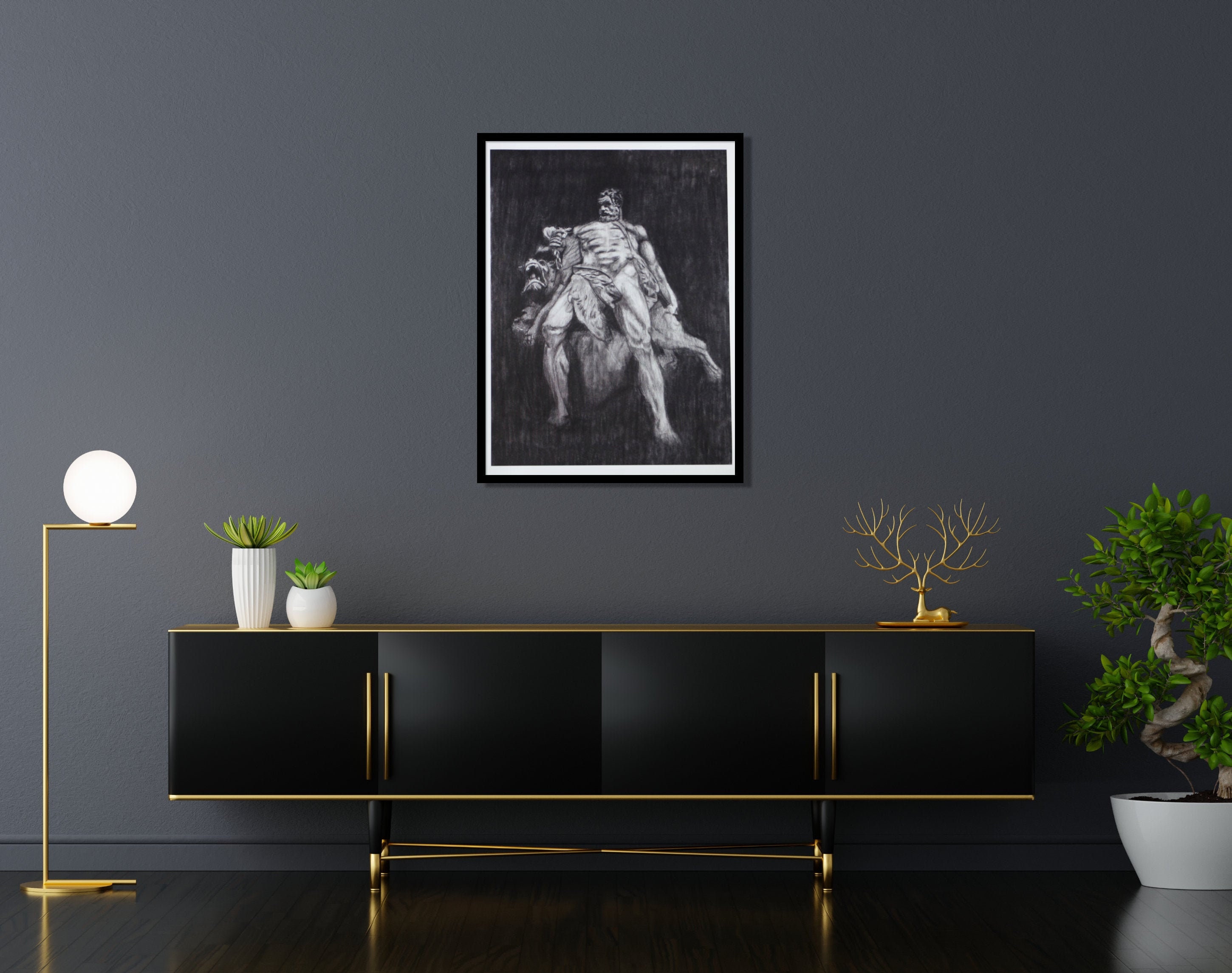Hercules Greek Mythology Art Print Charcoal Fine Art Greek Print ...