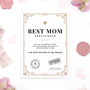 Best Mom Certificate Mother's Day Card, Best Mom Card - Etsy