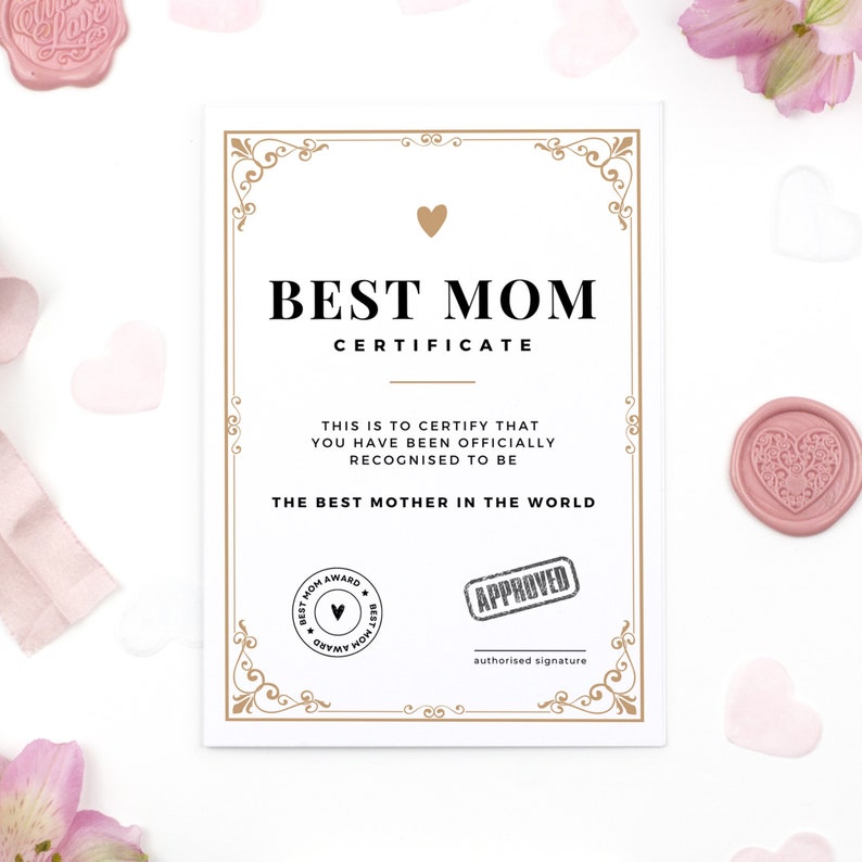 Best Mom Certificate Mother's Day Card, Best Mom Card - Etsy