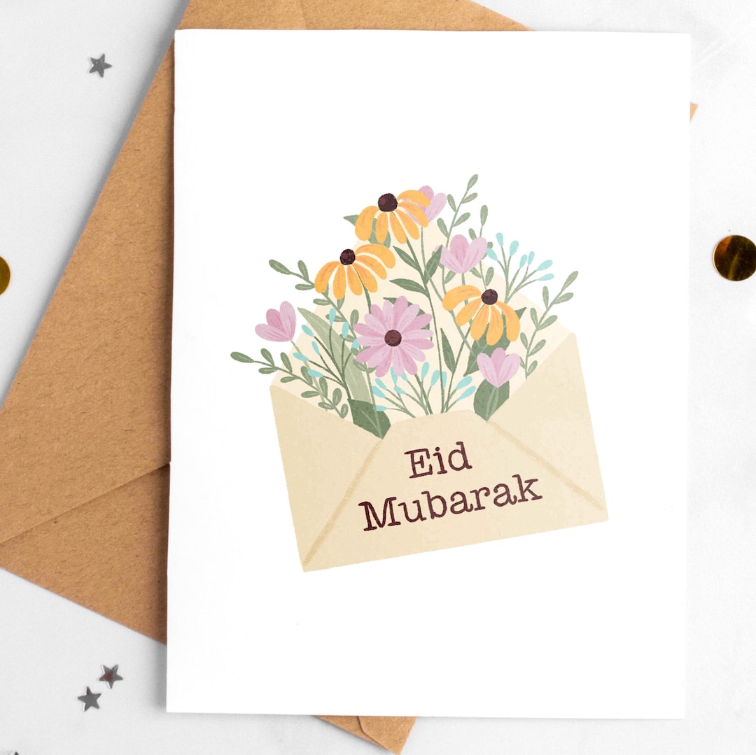 Flowers in Envelope Eid Card Eid Mubarak Card, Eid Gifts, Muslim Gifts ...