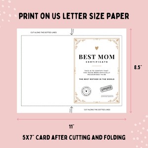 Best Mom Certificate Mother's Day Card, Best Mom Card - Etsy