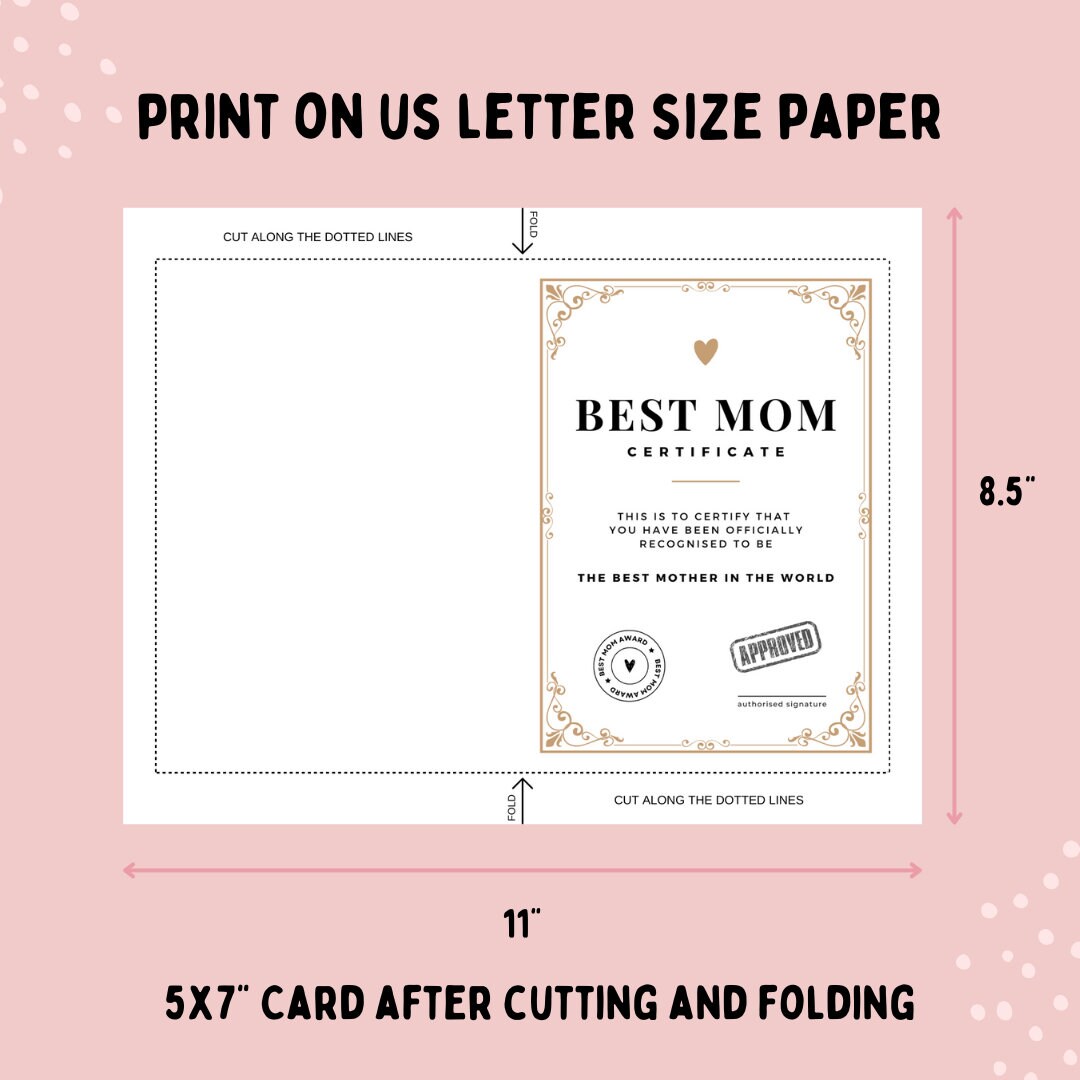 Best Mom Certificate Mother's Day Card, Best Mom Card - Etsy