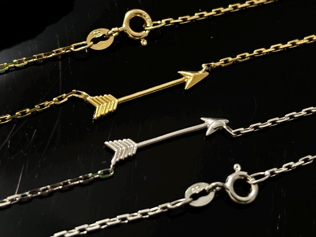 Vintage 16 Inches 18K Solid Yellow Gold Diamond Cut Arrow Chain Pendant ...