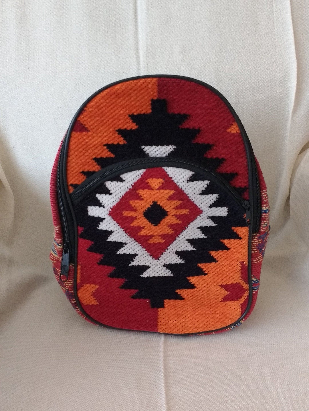 Turkish Kilim Backpack Vibrant Handwoven Kilim Bag Durable Day Bag Dark ...