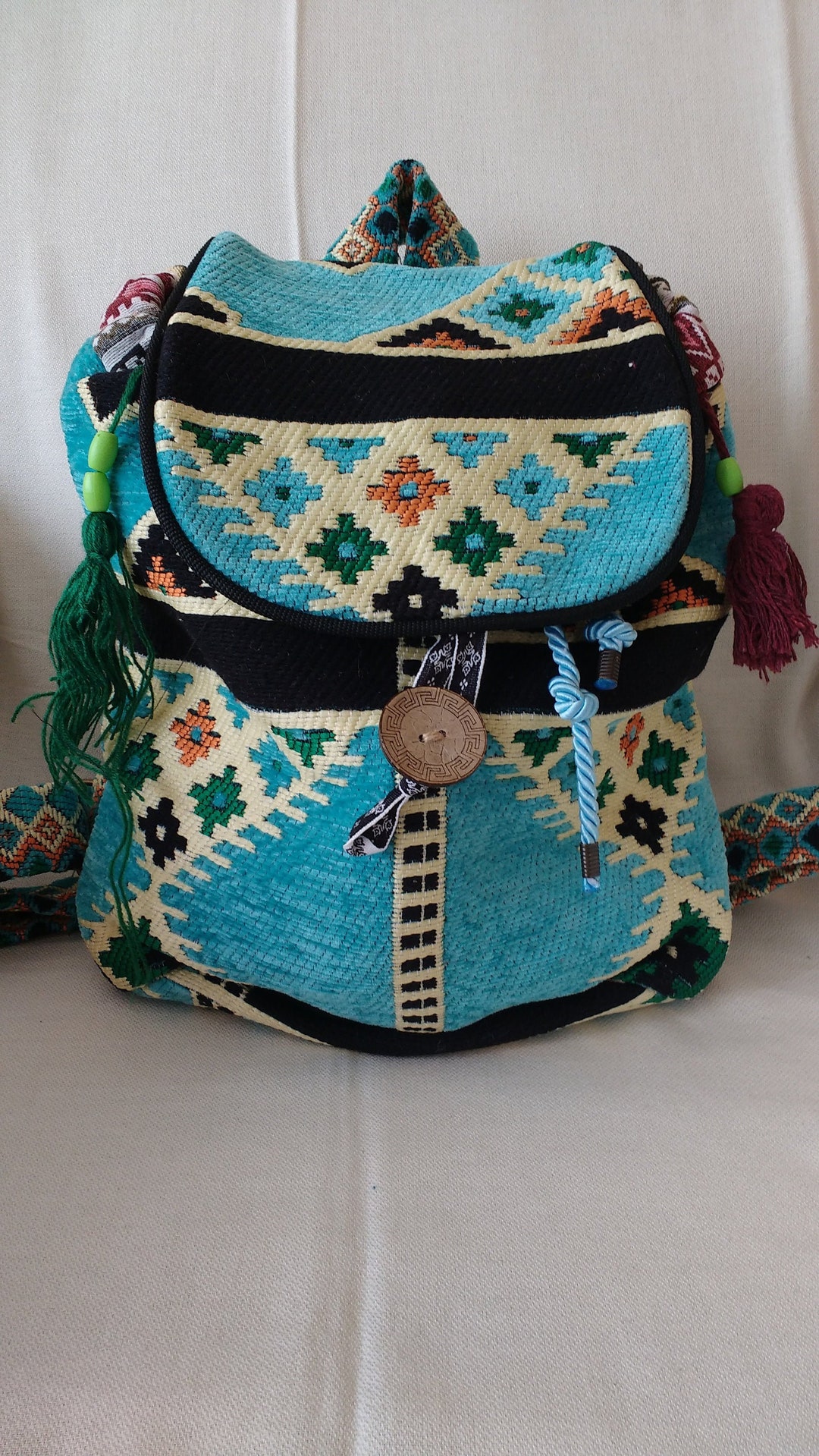 Turkish Kilim Backpack Light Blue Rug Bag Anatolian Motif - Etsy