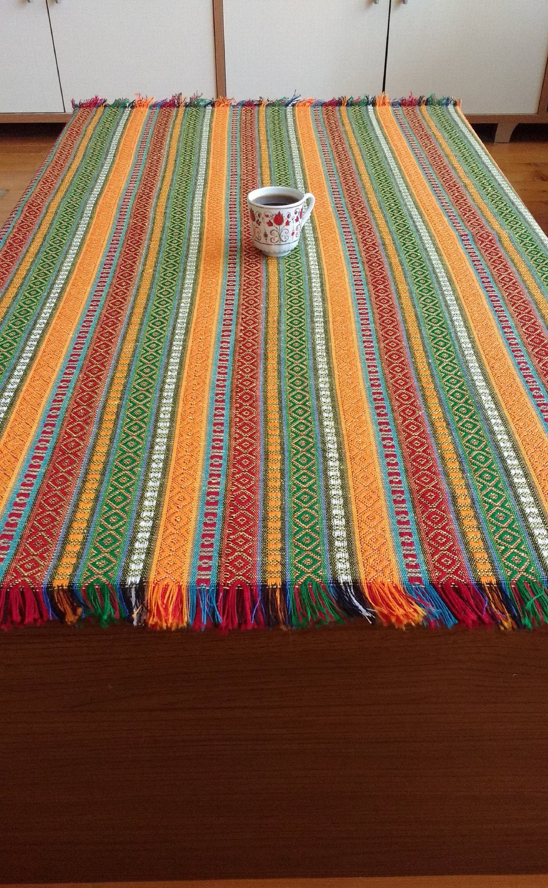 Turkish Table Cloth With Fringe Detail Anatolian Fabric Centrepiece ...