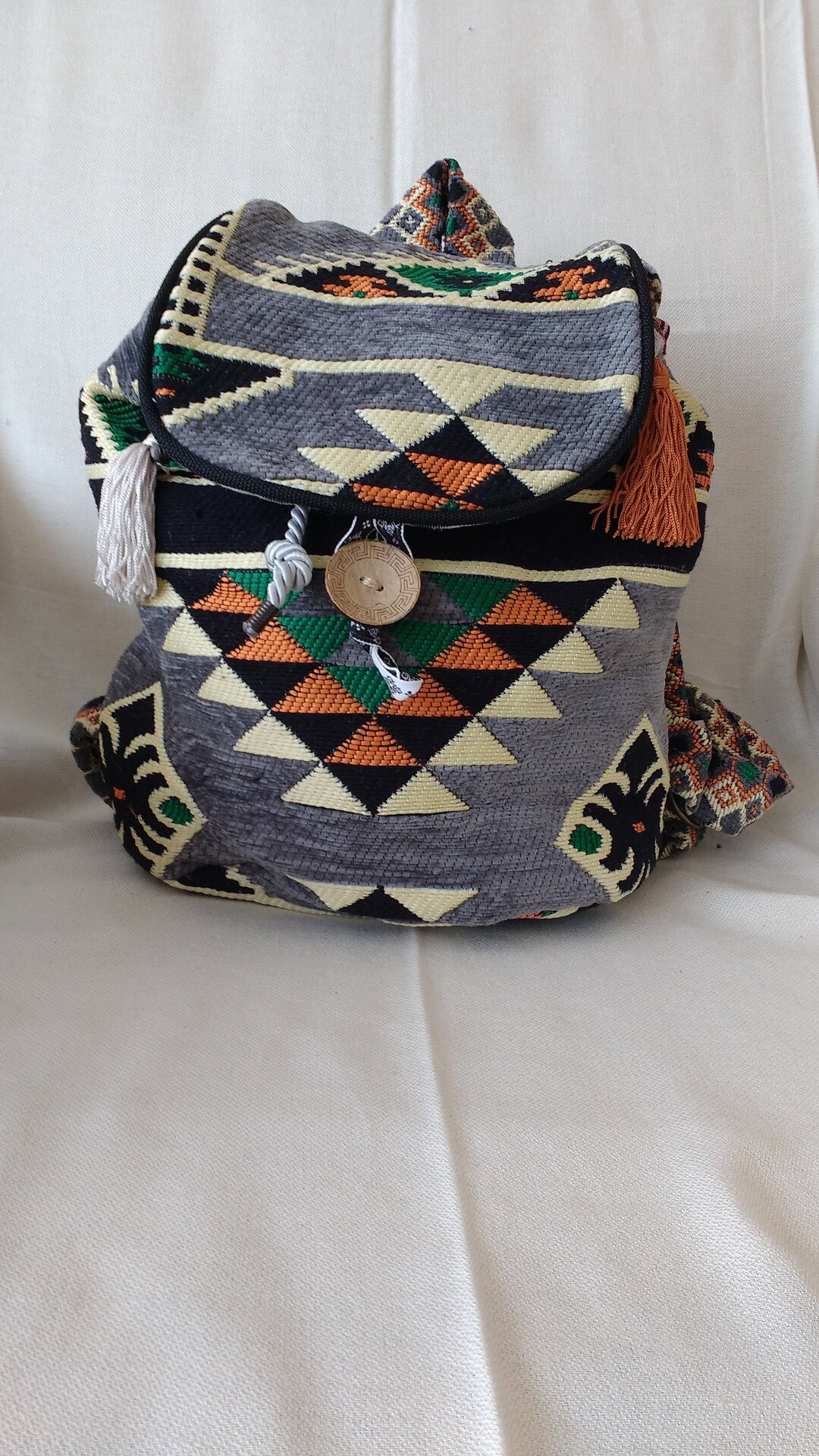 Turkish Kilim Backpack Light Grey Rug Bag Ethnic Rucksack Turkish ...