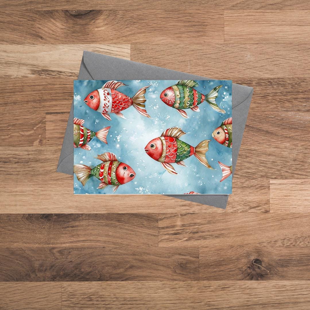 Holiday Fish Theme Blank Printable Digital Christmas Cards - Etsy