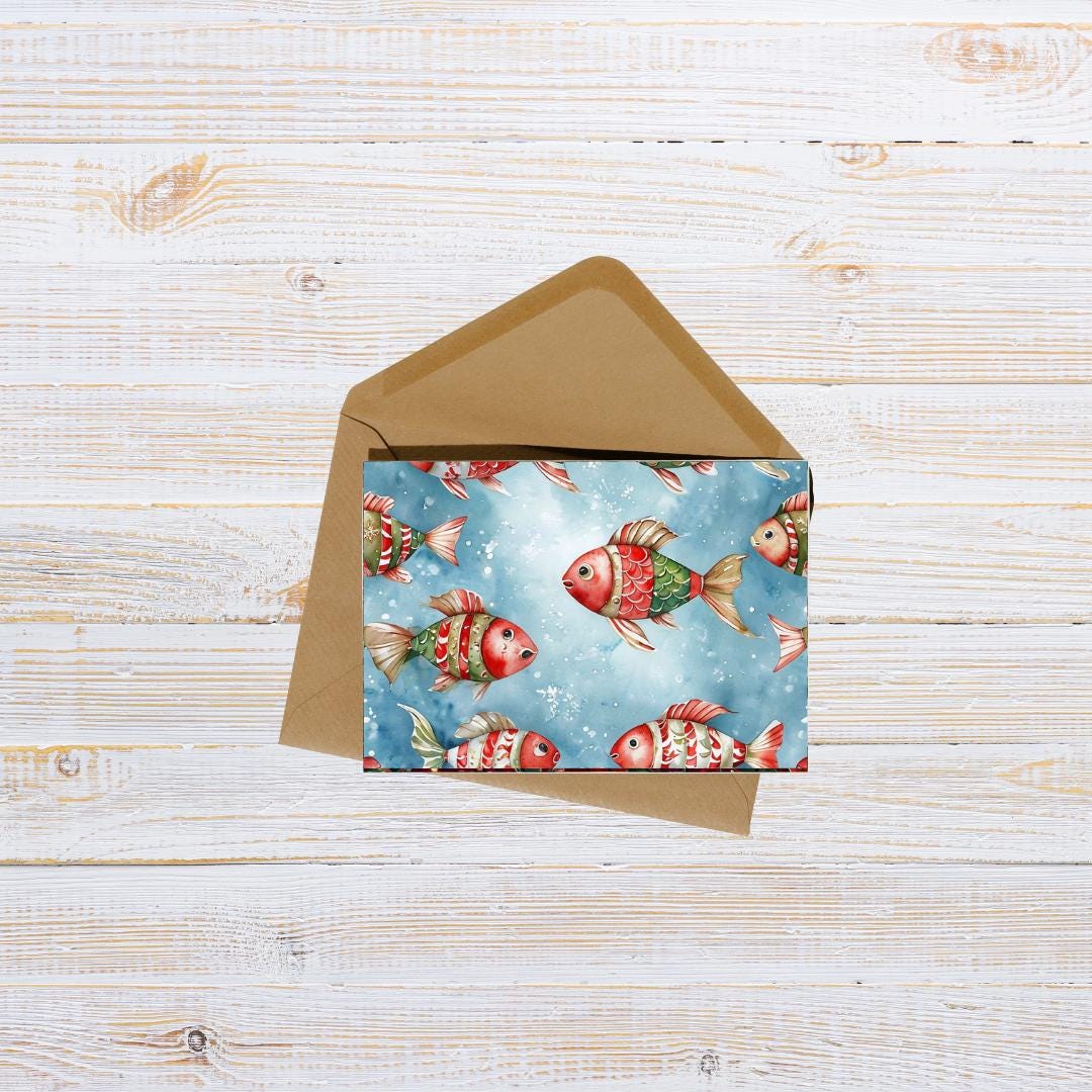 Holiday Fish Theme Blank Printable Digital Christmas Cards - Etsy