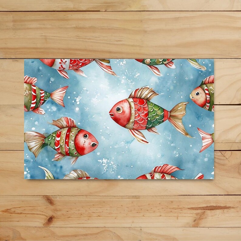 Holiday Fish Theme Blank Printable Digital Christmas Cards - Etsy