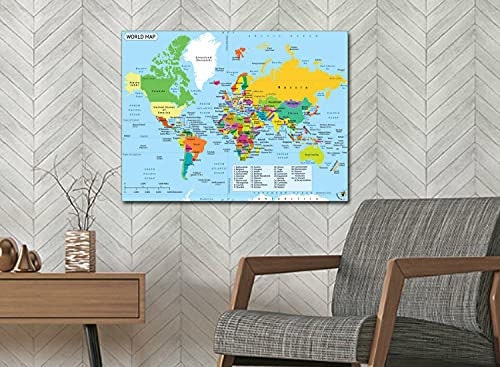 PHOTOJAANIC World Map Poster | World Physical Map Wall Poster for Kids ...