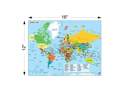 PHOTOJAANIC World Map Poster | World Physical Map Wall Poster for Kids ...