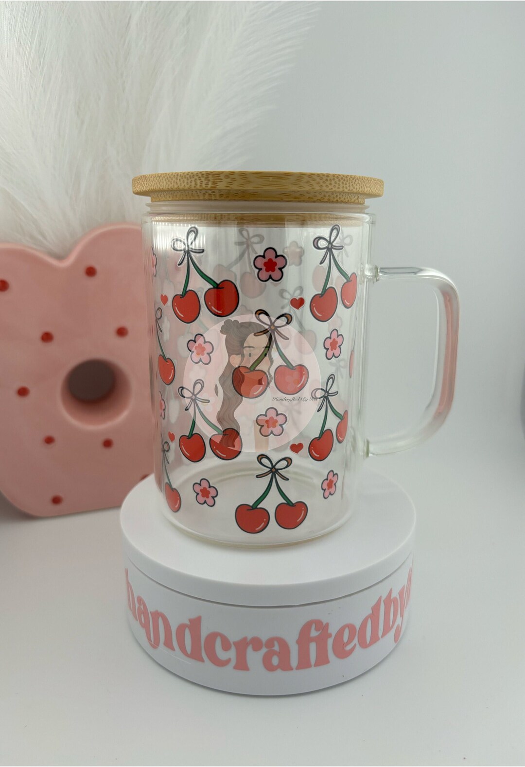 Girly Cherries Glass Mug / Cute Cherry Mug / Glass Mug With Lid / Iced ...