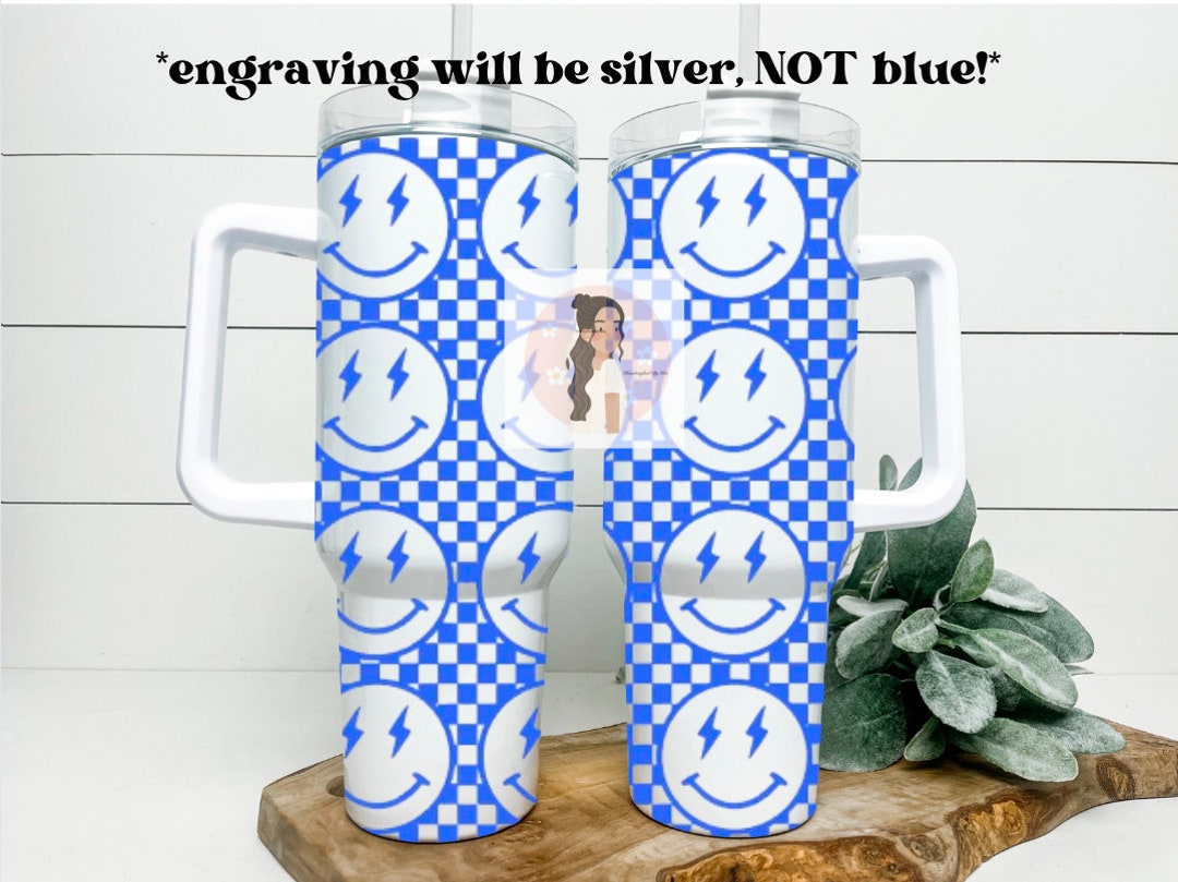 40oz Engraved Tumbler / Checkered Smiley Faces / Smiley Faces Tumbler ...