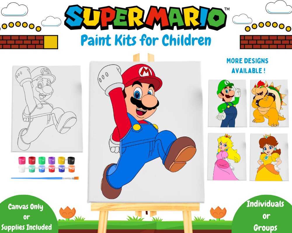Super Mario Paint Kits Birthday Party Activity Kids Art Party Paint Kit ...