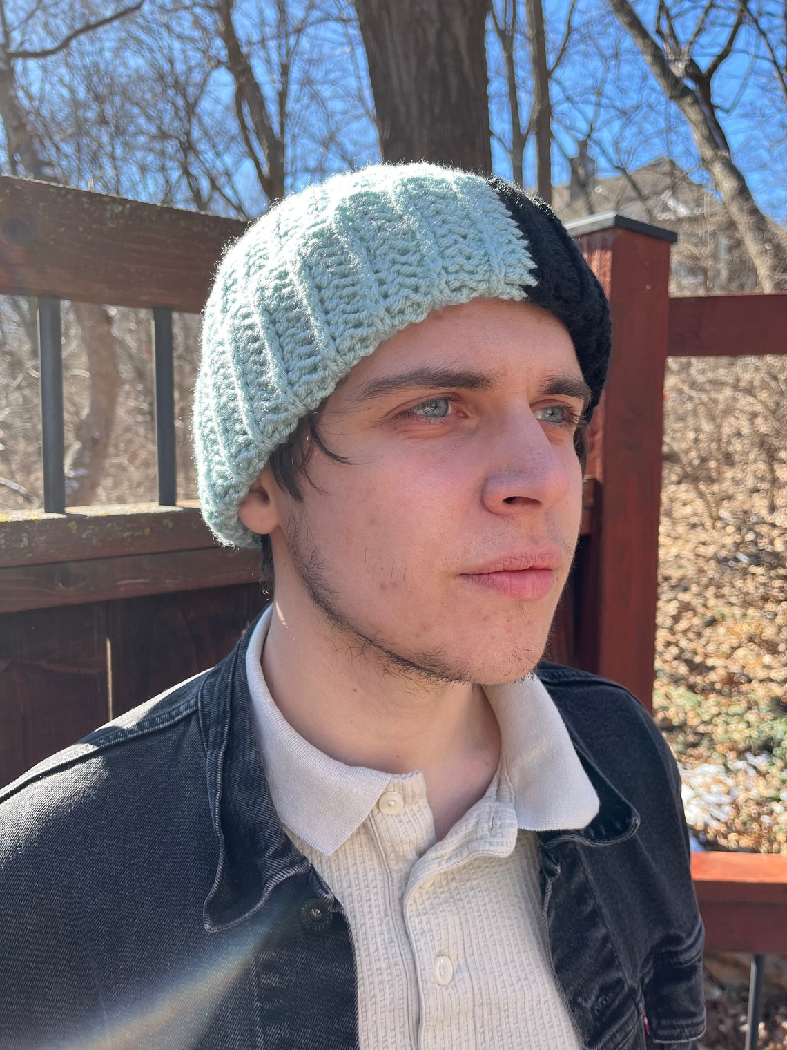 Two-toned Handmade Crochet Beanie, Split Color Beanie, Ribbed Beanie ...