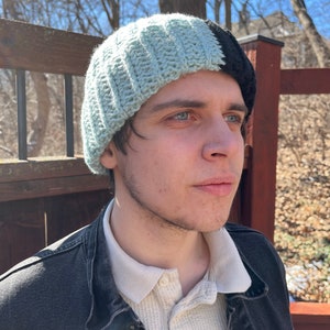 Two-toned Handmade Crochet Beanie, Split Color Beanie, Ribbed Beanie ...