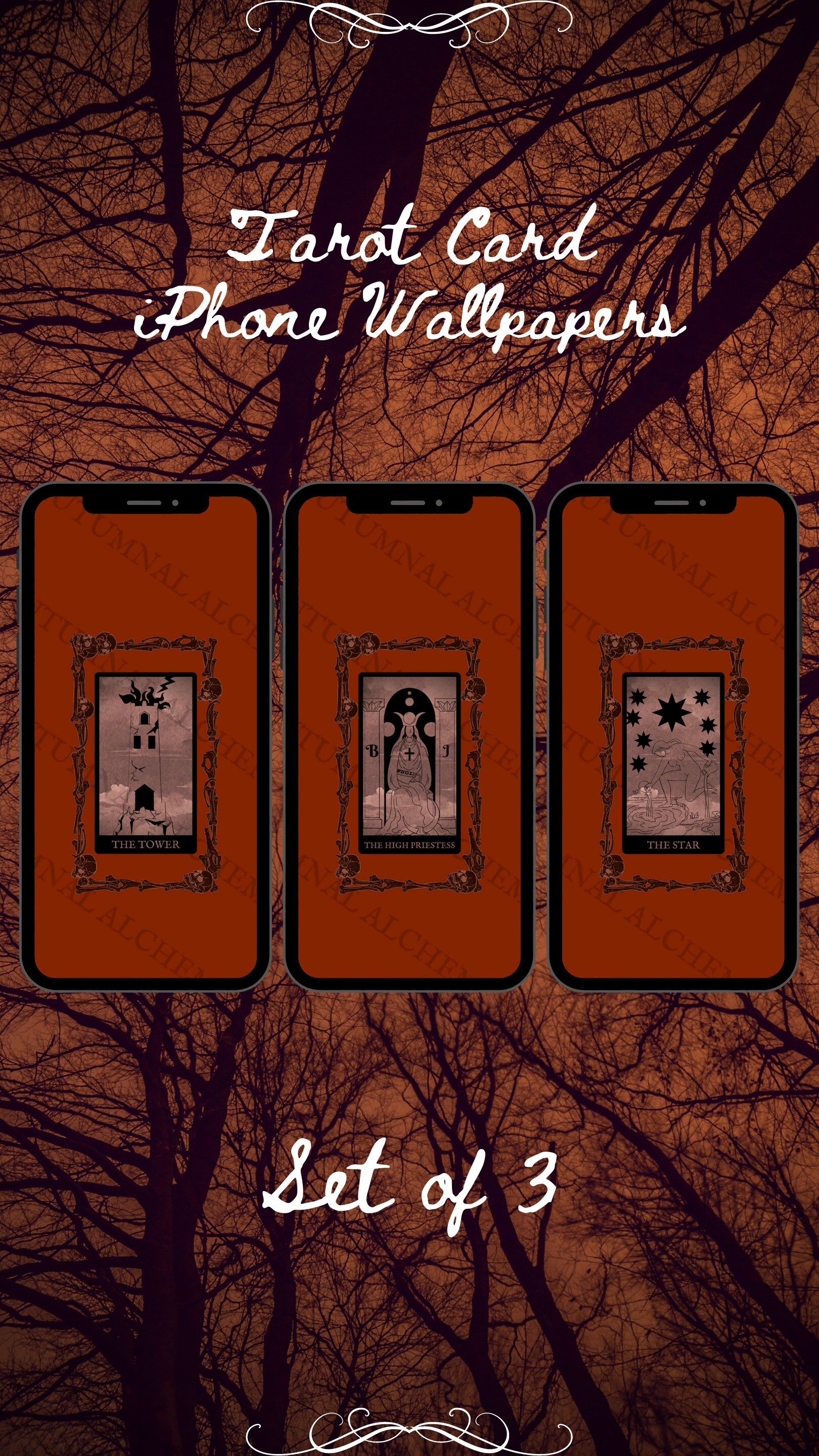 Tarot Card Fall iPhone Wallpaper - Autumnal Witchy Wallpaper - Set of 3 ...