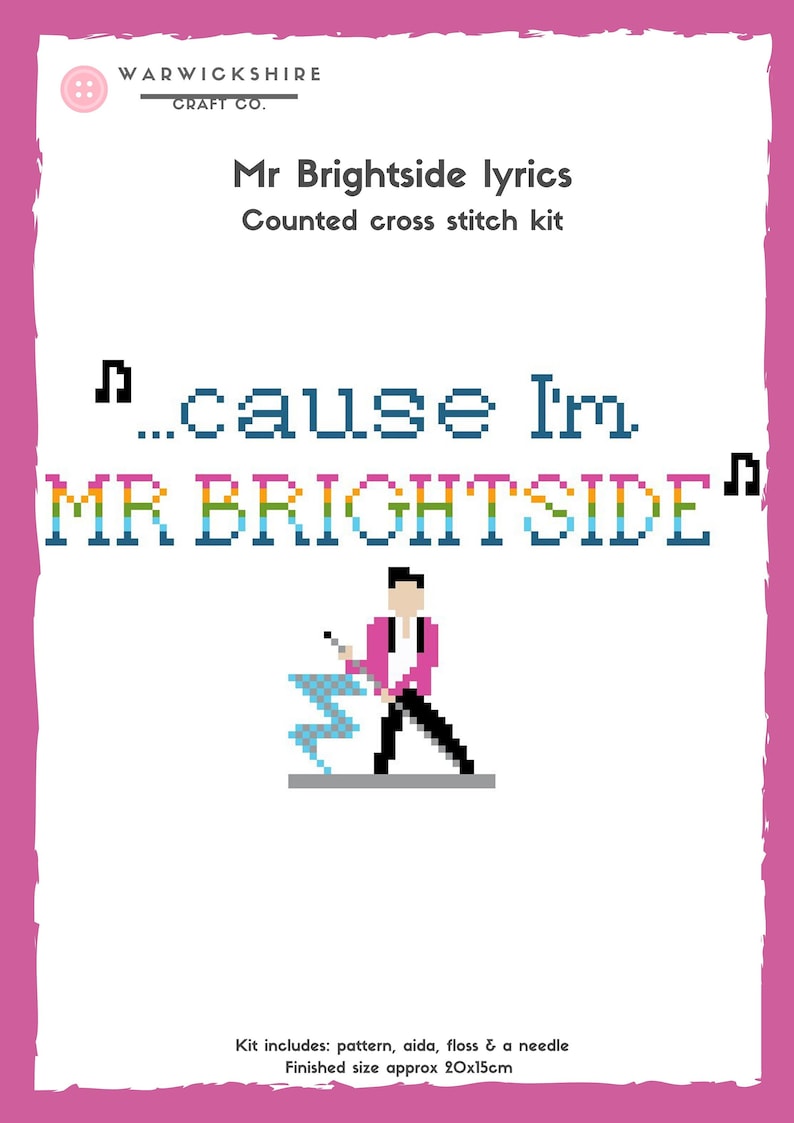 Counted Cross Stitch Kit "mr Brightside" Lyrics Brandon Flowers the ...