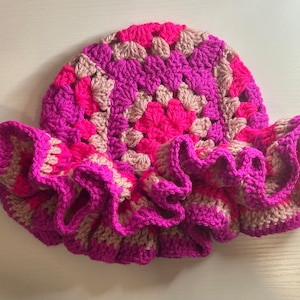 Pink Petal Granny Square Ruffle Hat | Crochet Bucket Hat | Granny ...