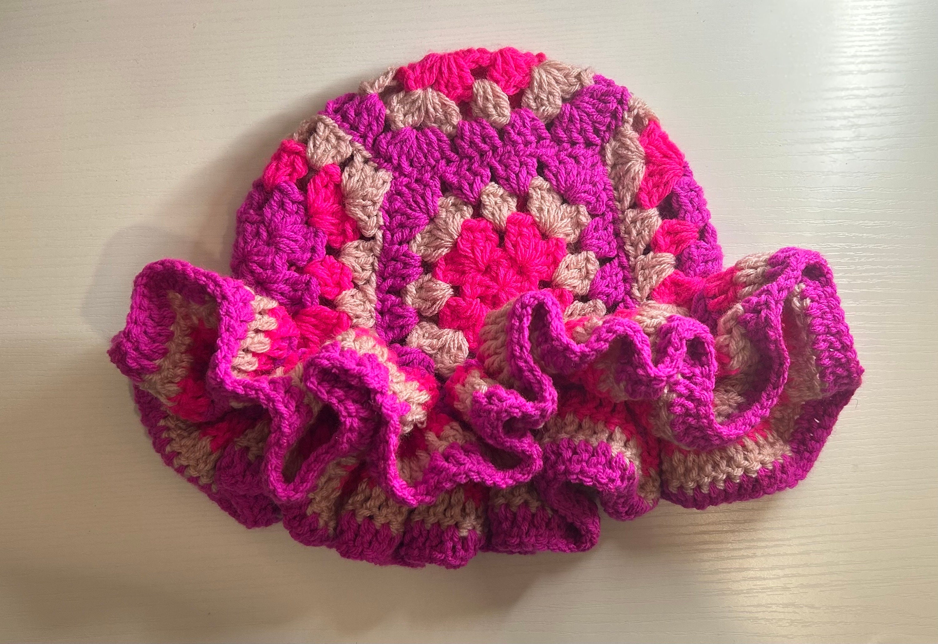 Pink Petal Granny Square Ruffle Hat | Crochet Bucket Hat | Granny ...