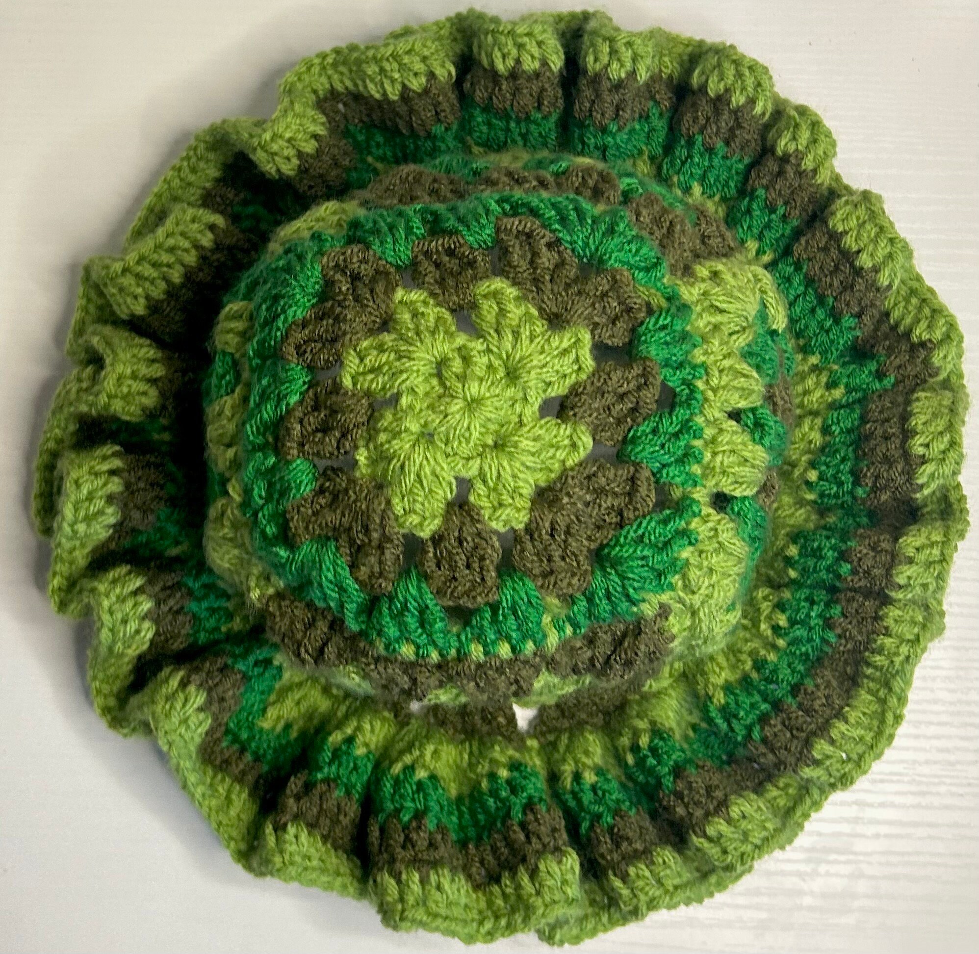 Earthy Granny Square Ruffle Hat | Crochet Bucket Hat | Granny Square ...