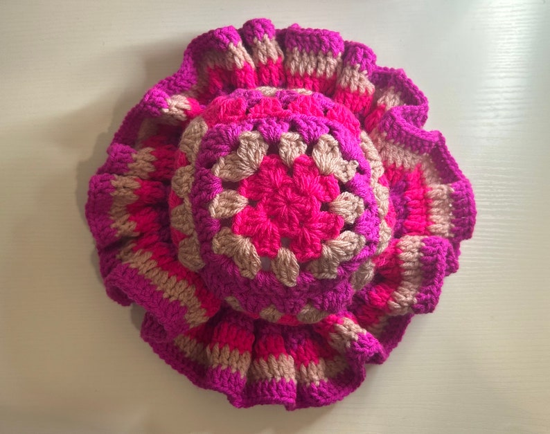 Pink Petal Granny Square Ruffle Hat | Crochet Bucket Hat | Granny ...