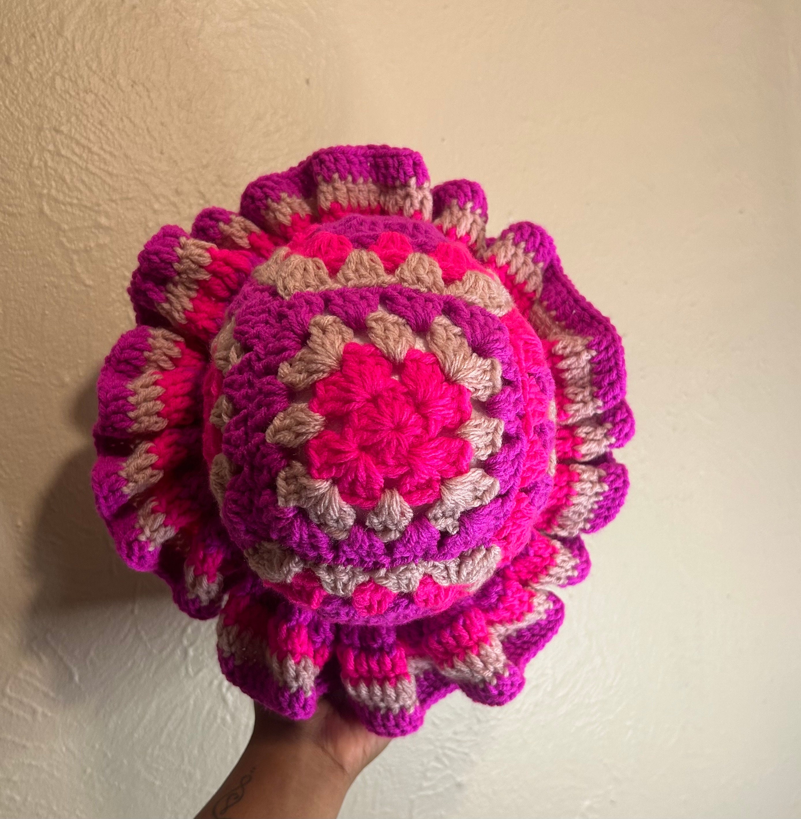 Pink Petal Granny Square Ruffle Hat | Crochet Bucket Hat | Granny ...