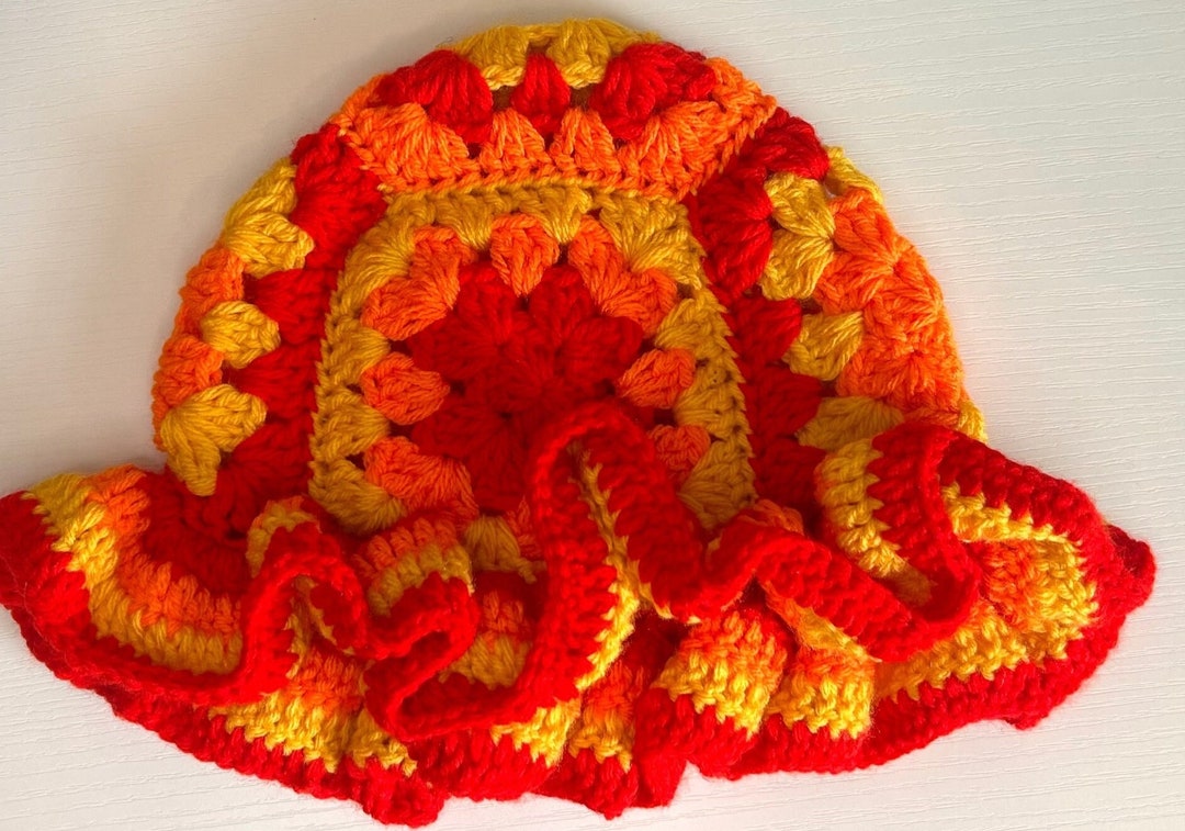 Blaze Granny Square Ruffle Hat | Crochet Bucket Hat | Granny Square ...