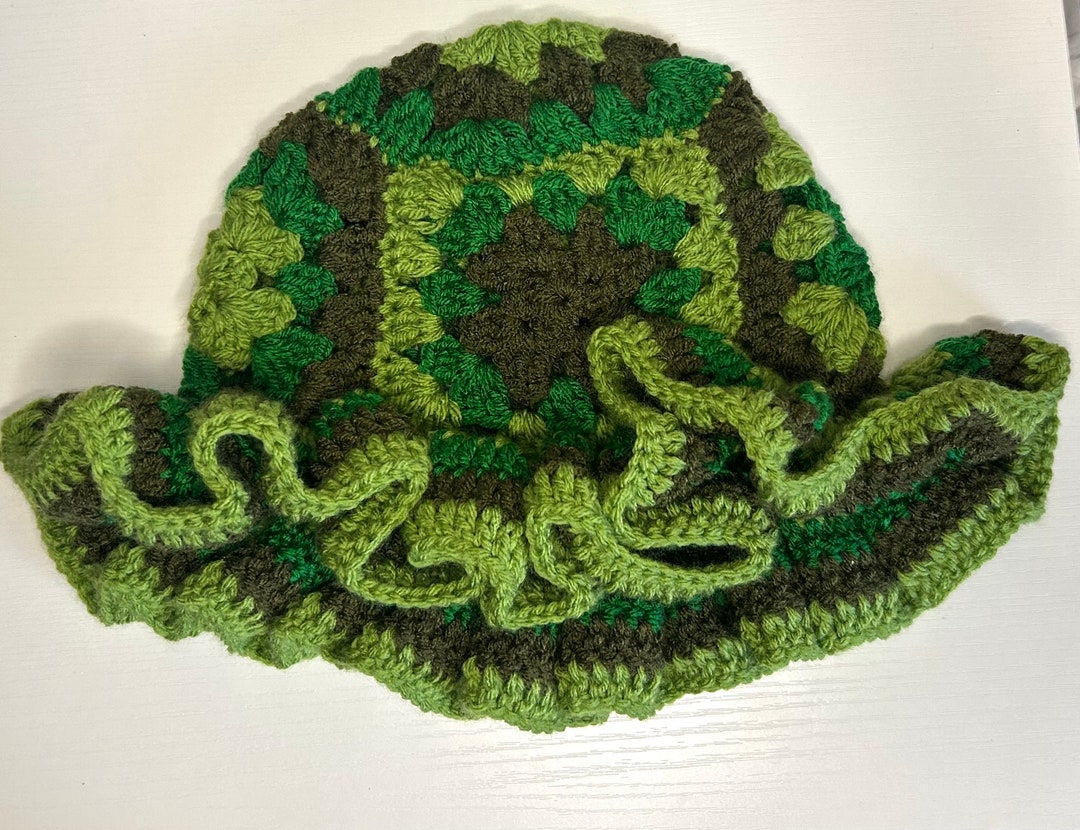 Earthy Crochet Granny Square Ruffle Bucket Hat - Etsy