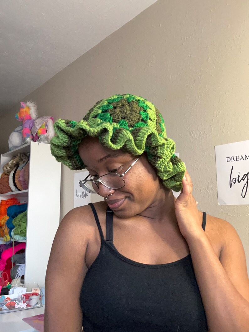 Earthy Crochet Granny Square Ruffle Bucket Hat - Etsy