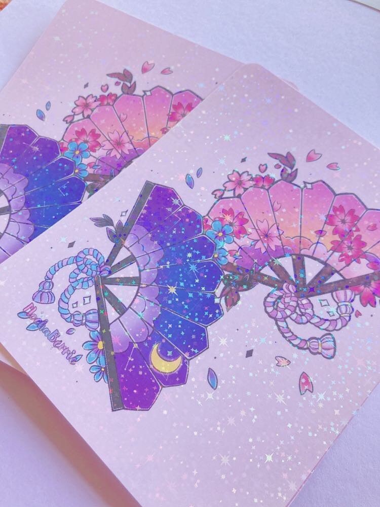 Galaxy and Sakura Fans Kawaii Prints~ - Etsy