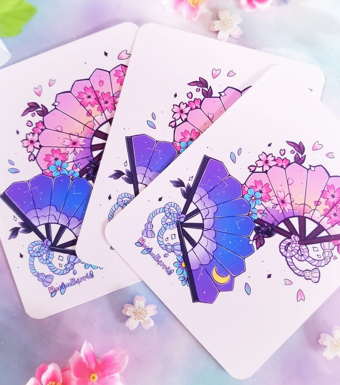 Galaxy and Sakura Fans Kawaii Prints~ - Etsy
