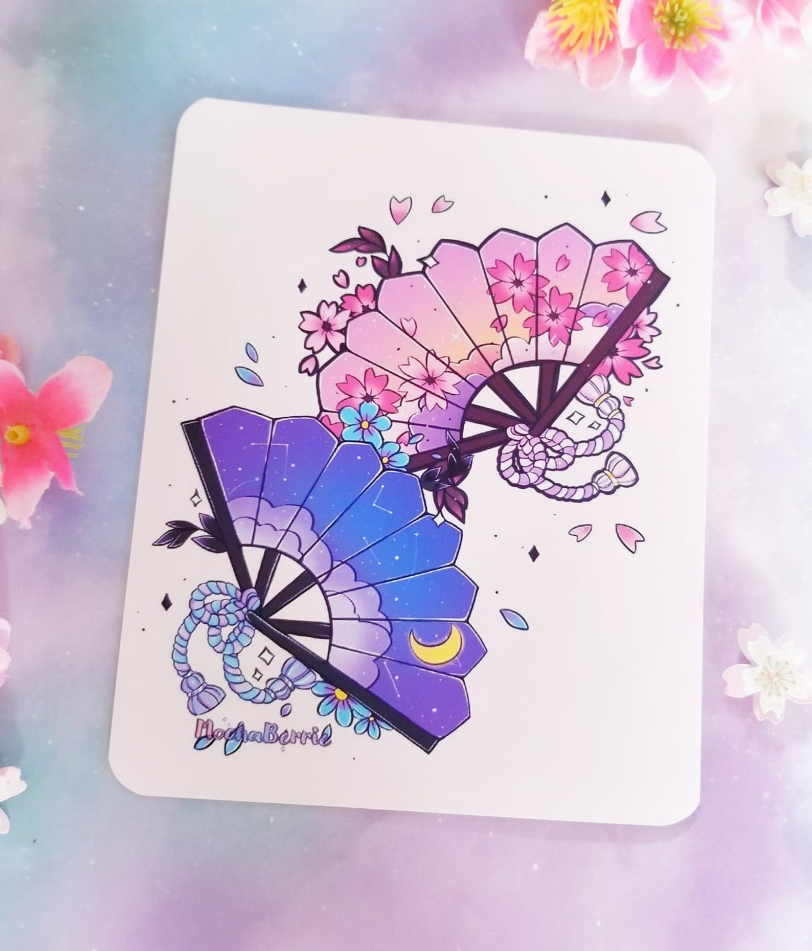 Galaxy and Sakura Fans Kawaii Prints~ - Etsy