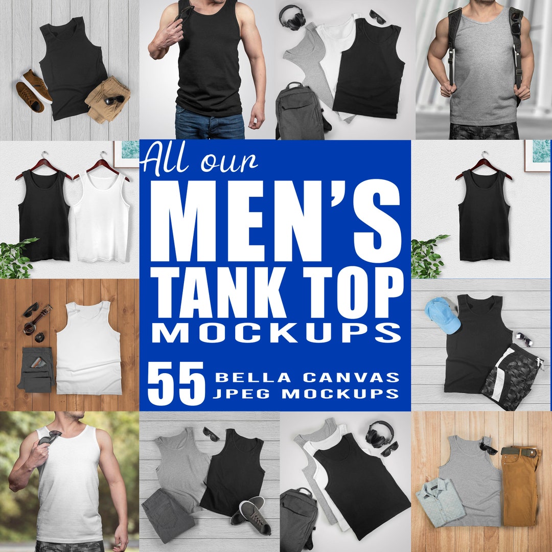55 Men Tank Top Jpeg Mockups - Mens Tank Top Mockup Bundle - Bella ...