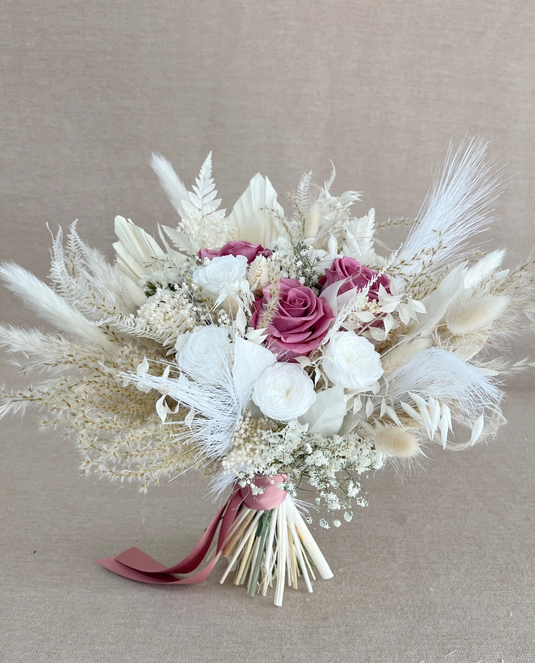Dusty Rose & Ivory Wedding Bouquet, Preserved Boho Bridal Flowers - Etsy