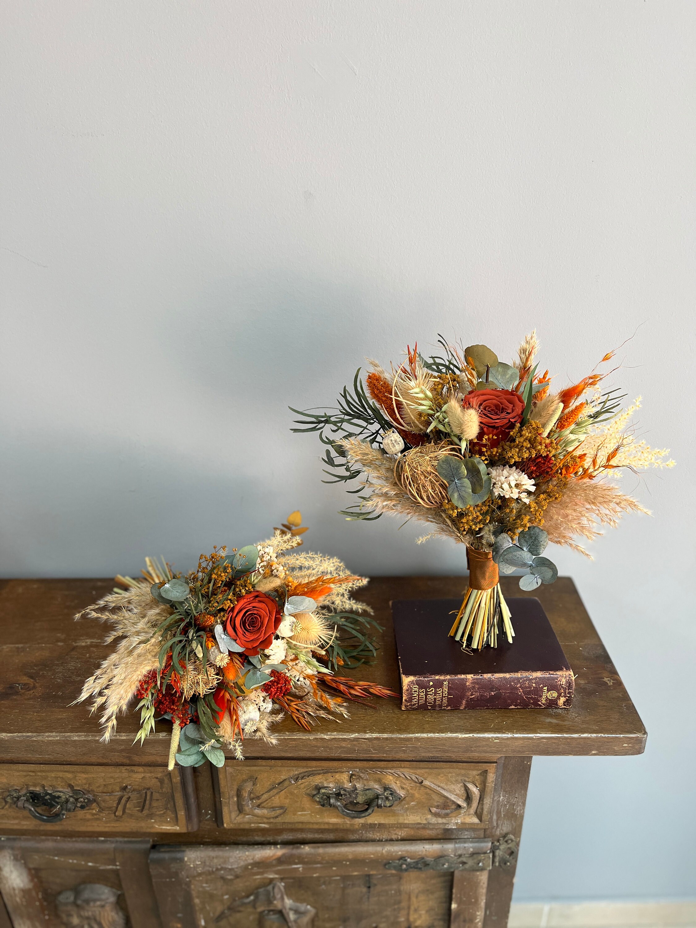 Cascade Rust Wedding Bouquet, Orange Rust Terracotta Bouquet, Boho ...