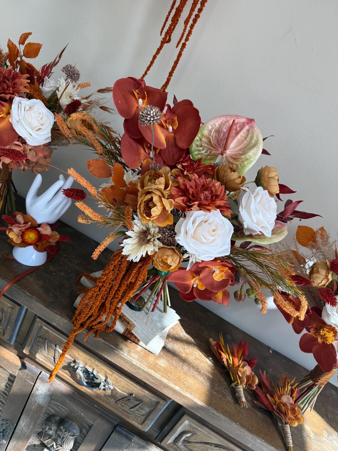 Terracotta & Rust Bridal Bouquet With Ivory Roses • Timeless Silk ...