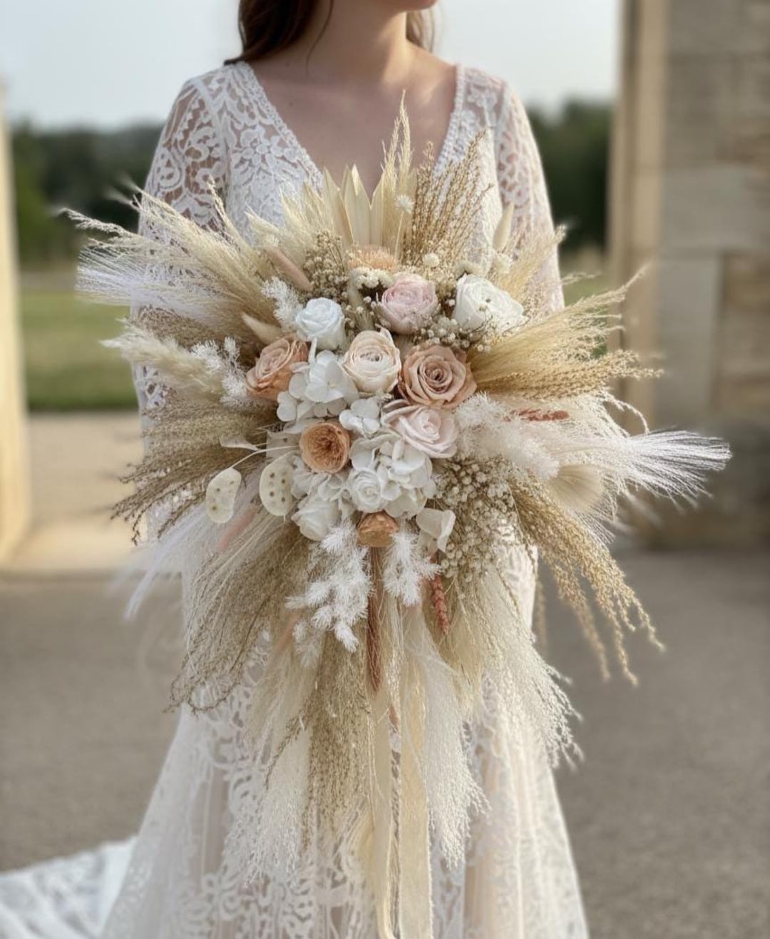 Cascade Bridal Bouquet Peach Tones - Neutral Wedding Flowers - Etsy