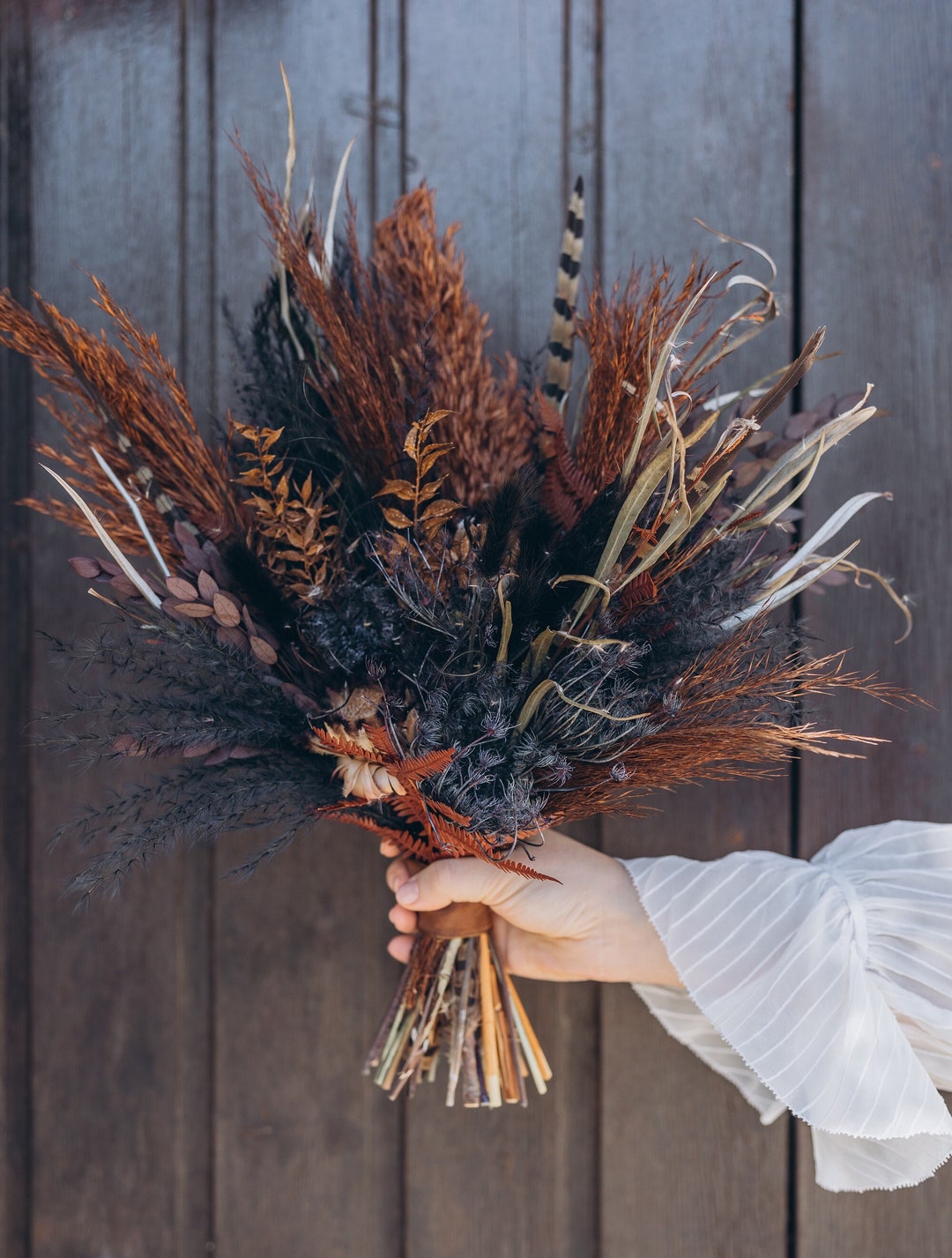 Black & Rust Dried Bouquet With Preserved Roses • Natural Timeless ...
