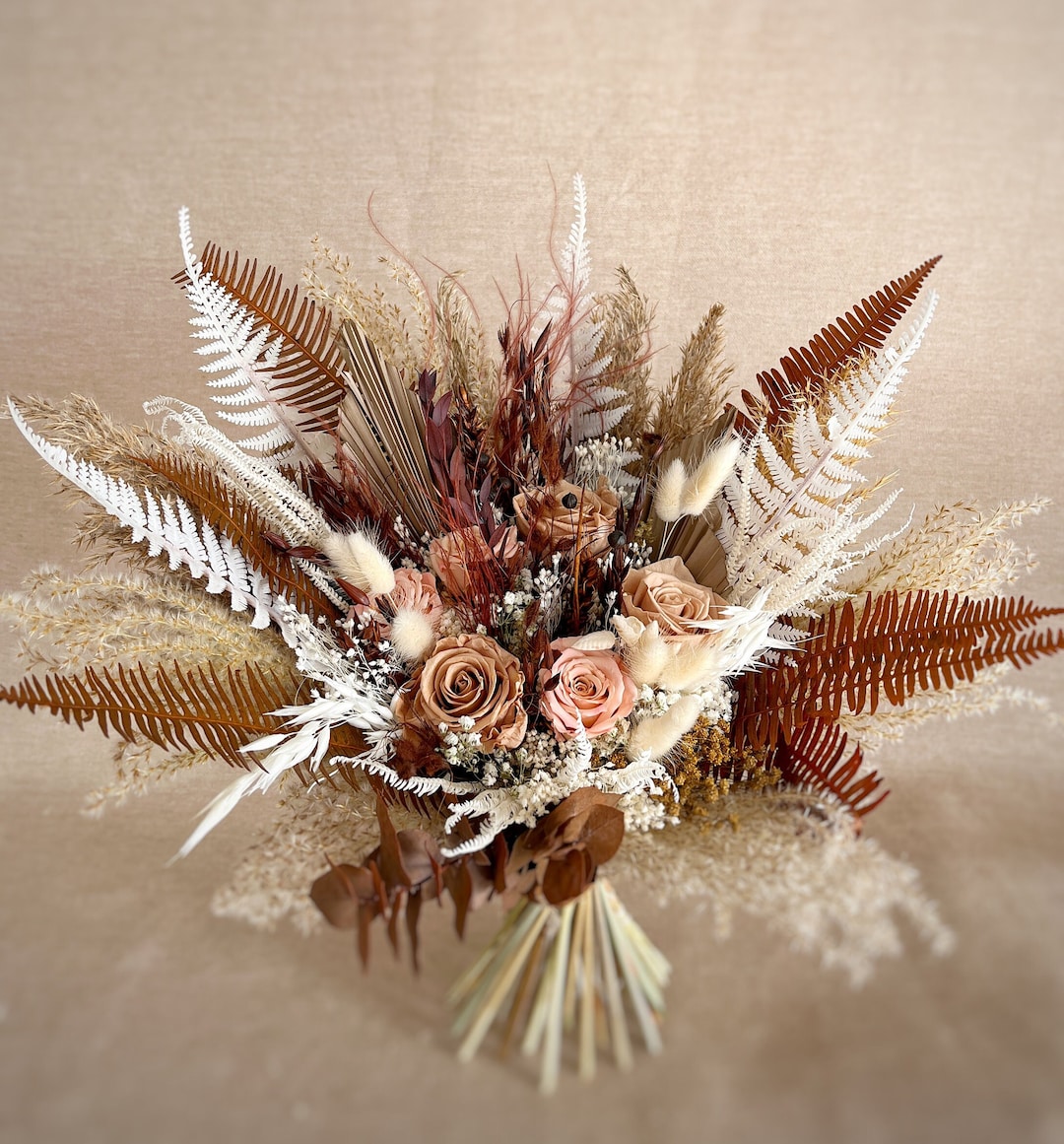Rust White Wedding Bouquet Ivory Rust Bouquet Boho Bridal - Etsy