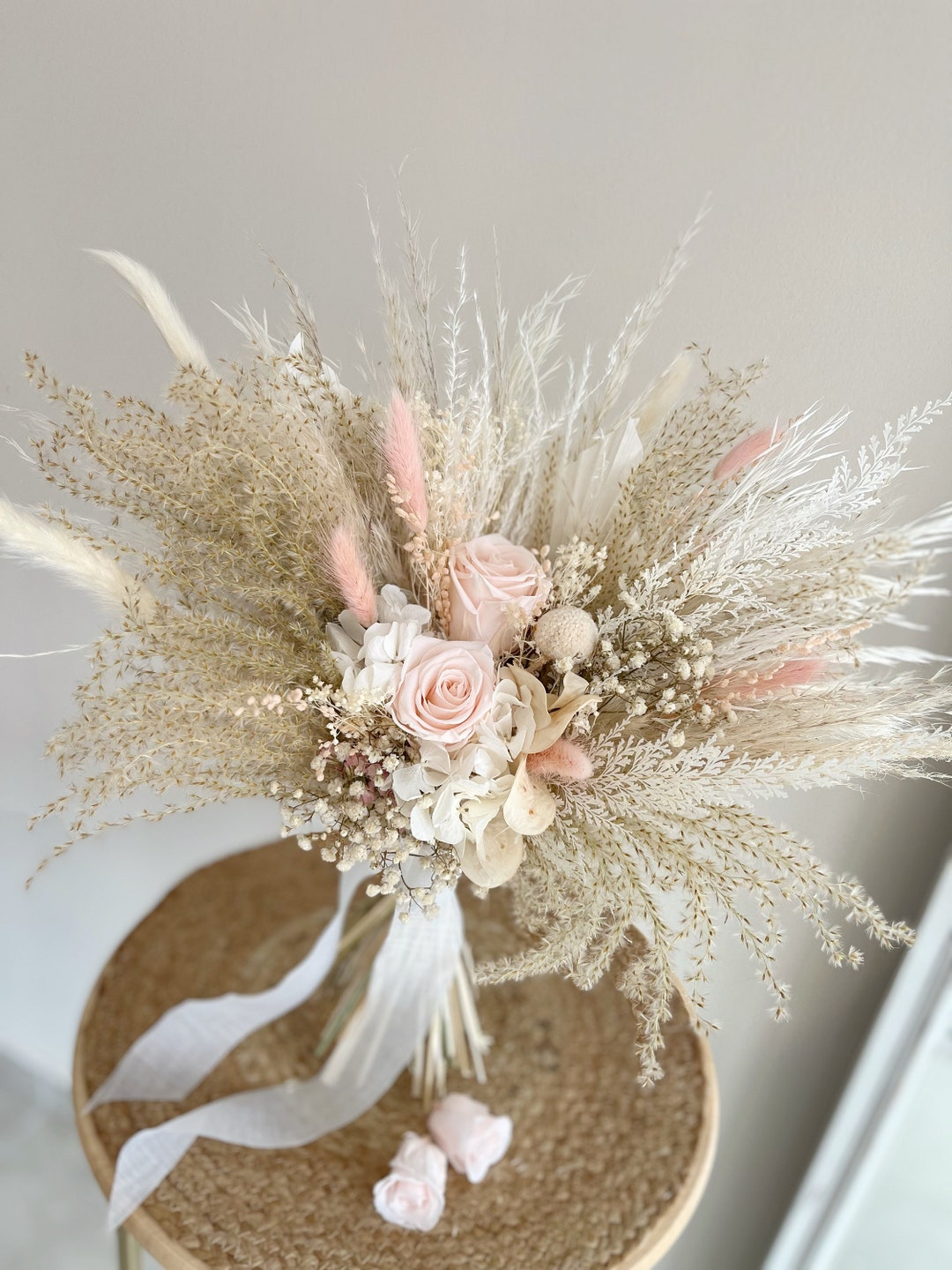 Boho Ivory Blush Dusty Pink White Peony Roses Bouquet Accents Wedding ...