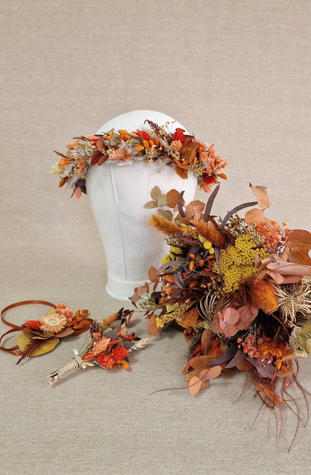 Boho Bouquet With Rust Colored Dried Flowers Rustic Bohemian Bridal ...