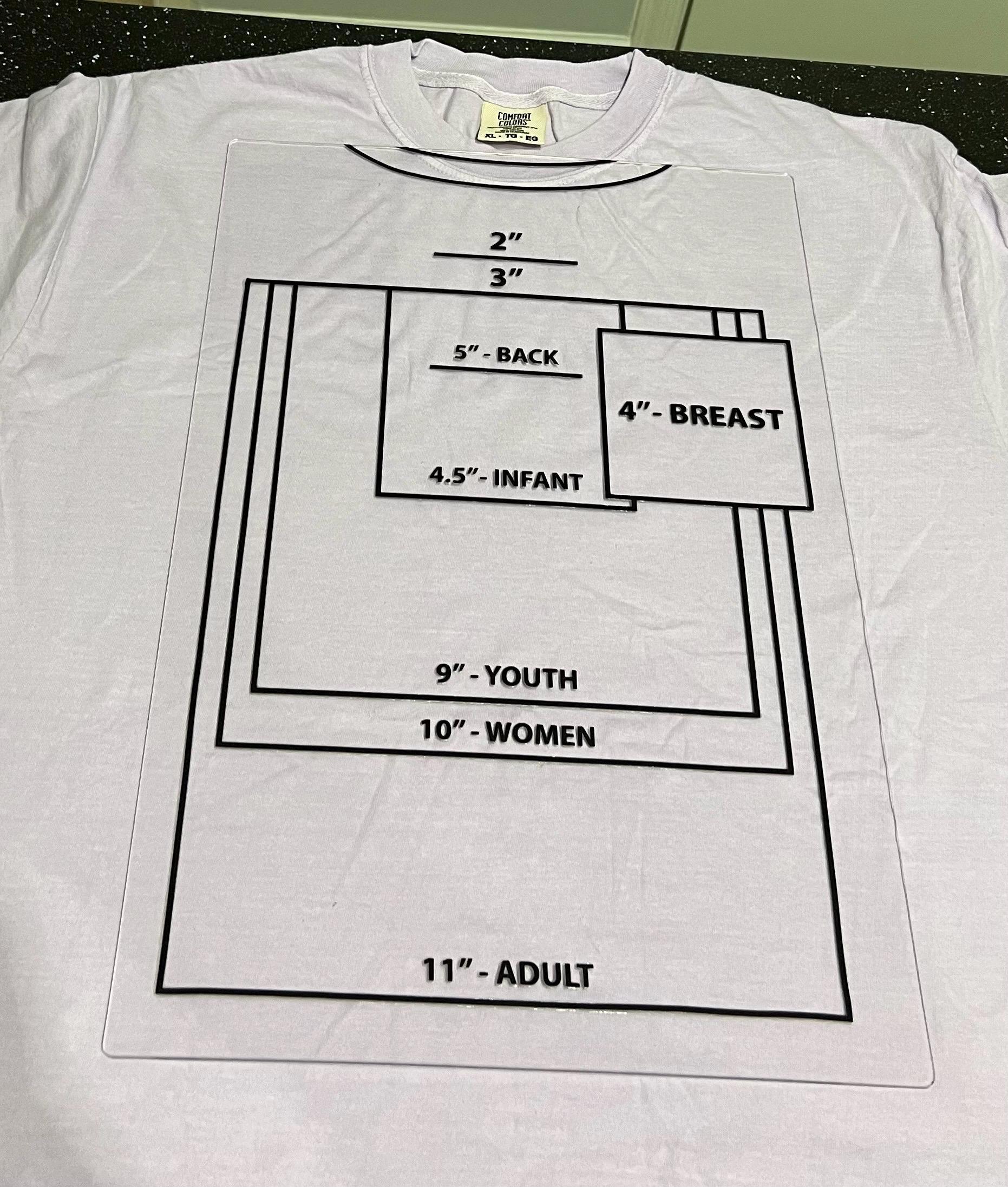 Acrylic T-shirt Sizing & Placement Guide: HTV, DTF, Sublimation - Etsy