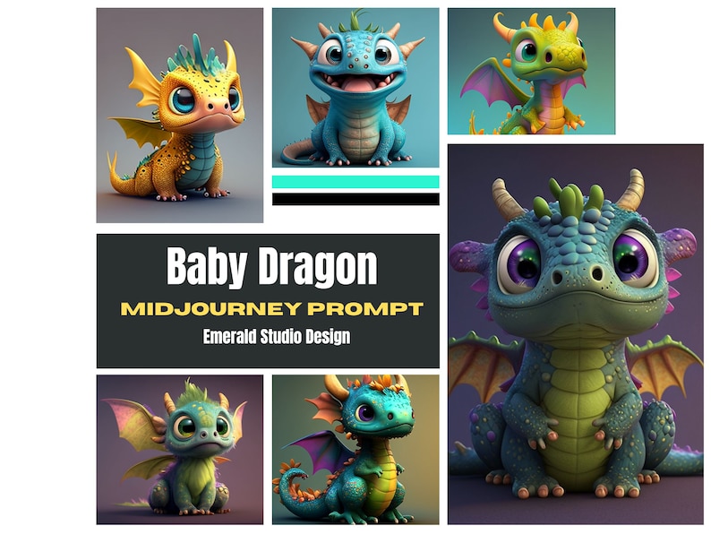 3D Adorable Baby Dragon Midjourney Prompt Customizable for Nursery Art ...