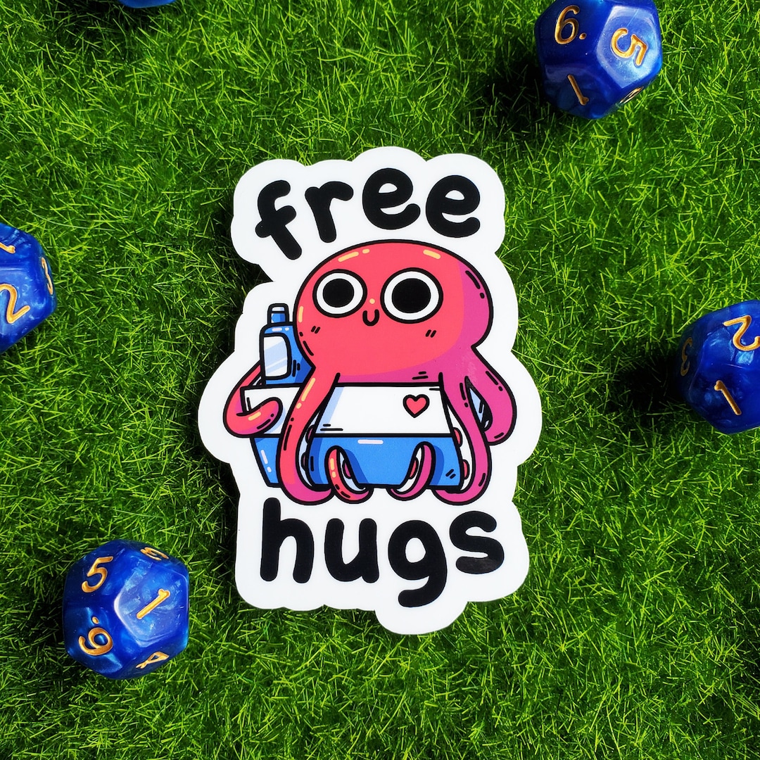 3" 'free Hugs' Cute Octopus/kraken Sticker - Etsy