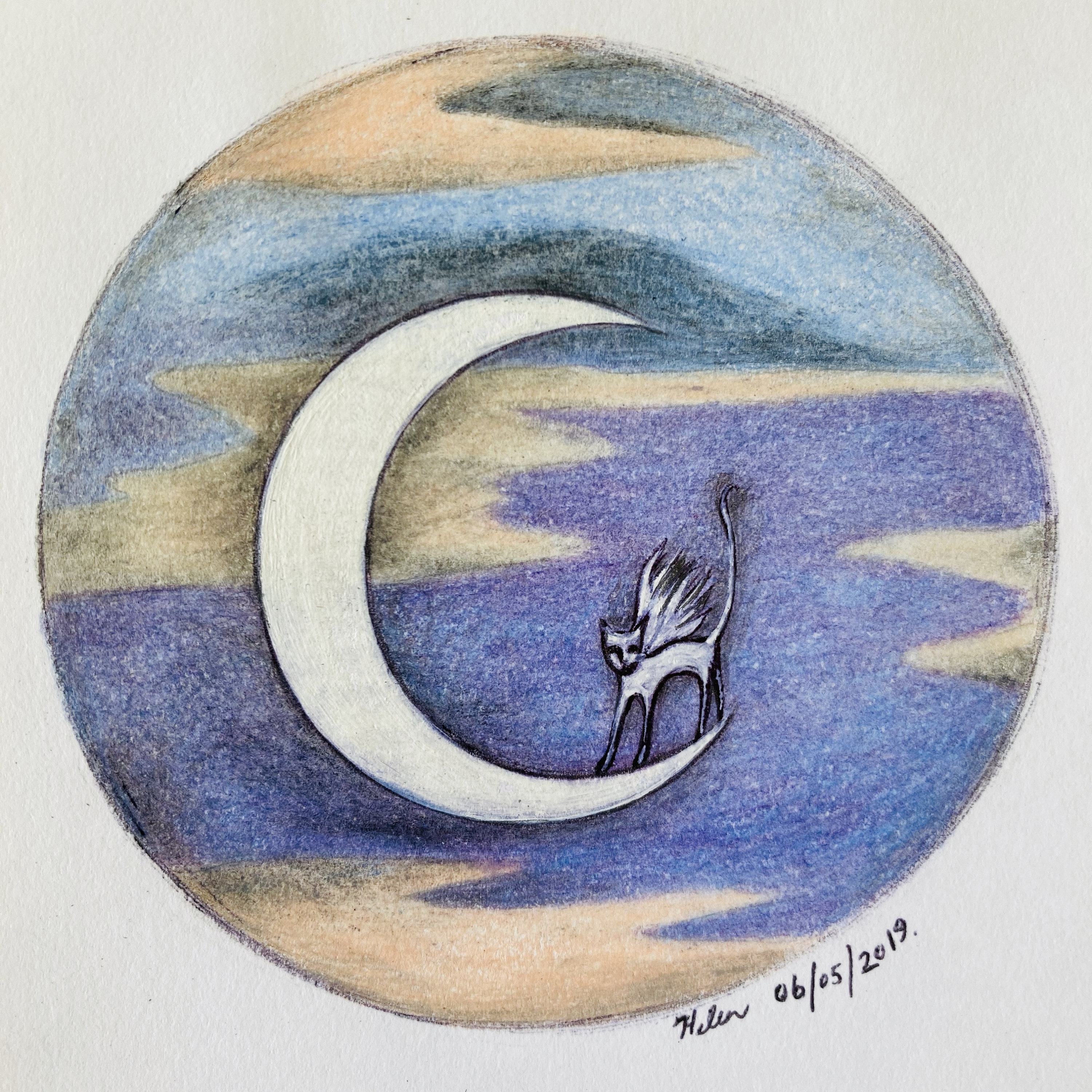 Dibujo de gato en la luna ilustración de gato luna de gato y | Etsy