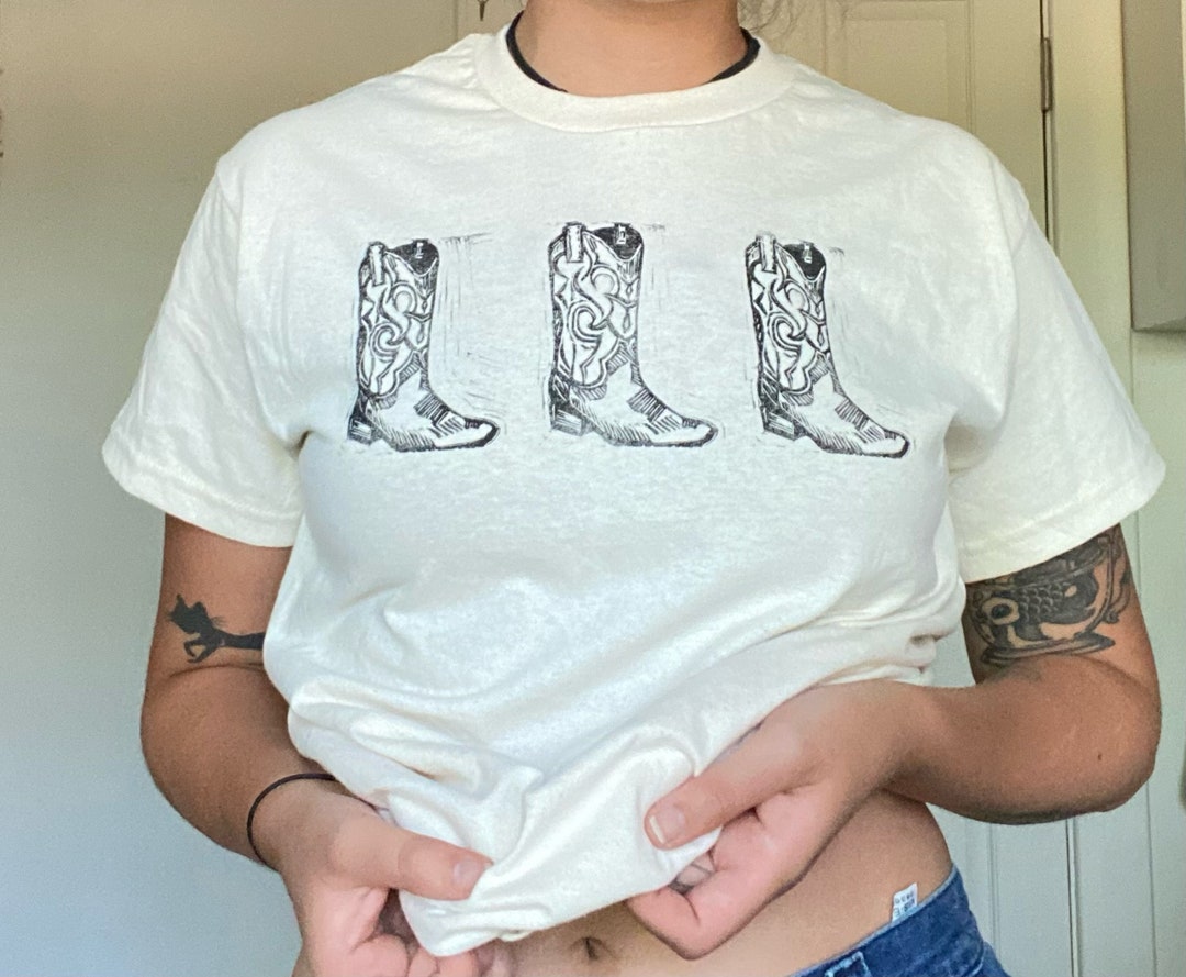 Cowboy Boots Print T-shirt Design Block Print Cowgirl Boots Linocut ...