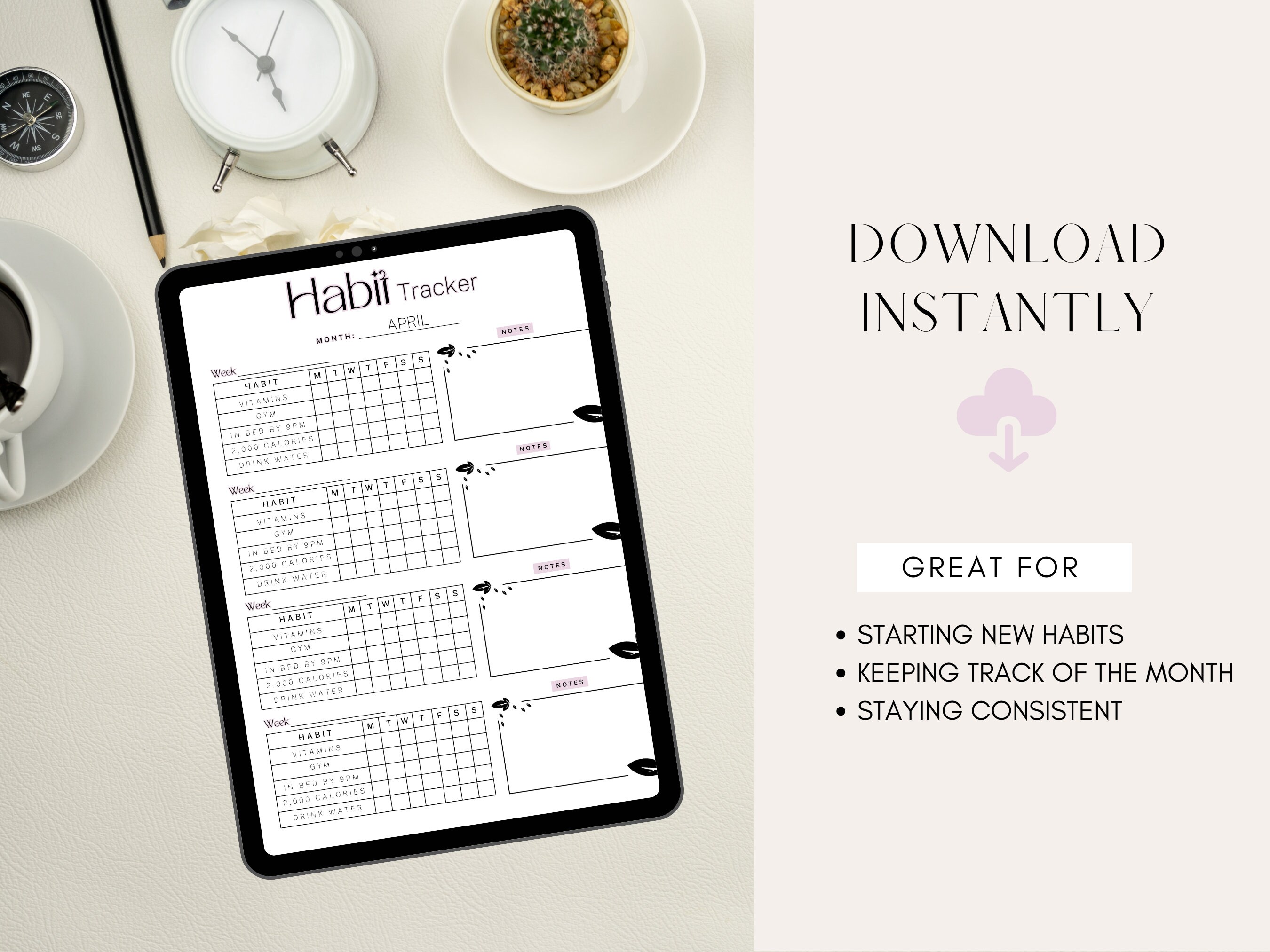 Habit Tracker, Printable Monthly Habit Tracker, Habit Tracker Year ...